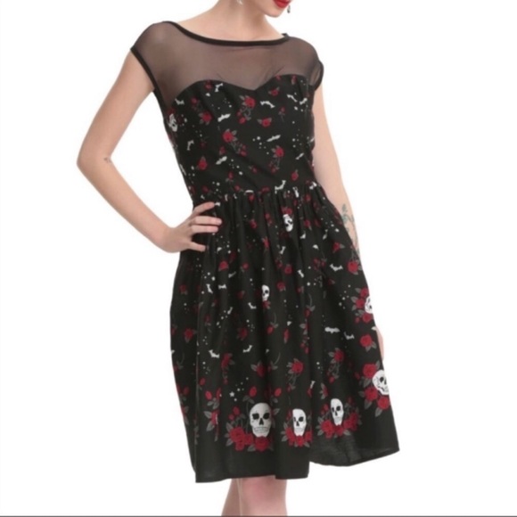 Hell Bunny | Dresses | Hell Bunny Goth Princess Pinup Dress With Skulls Bats Red Roses | Poshmark